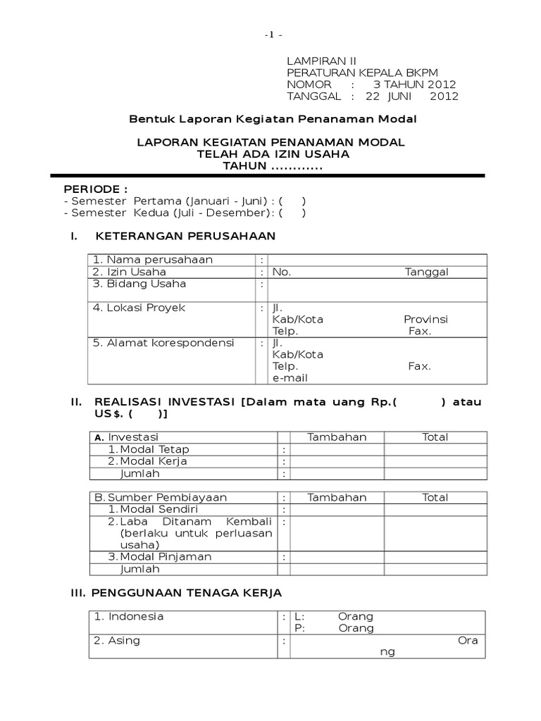 Formulir Dan Tata Cara Isi LKPM Tahap Produksi-3 | PDF