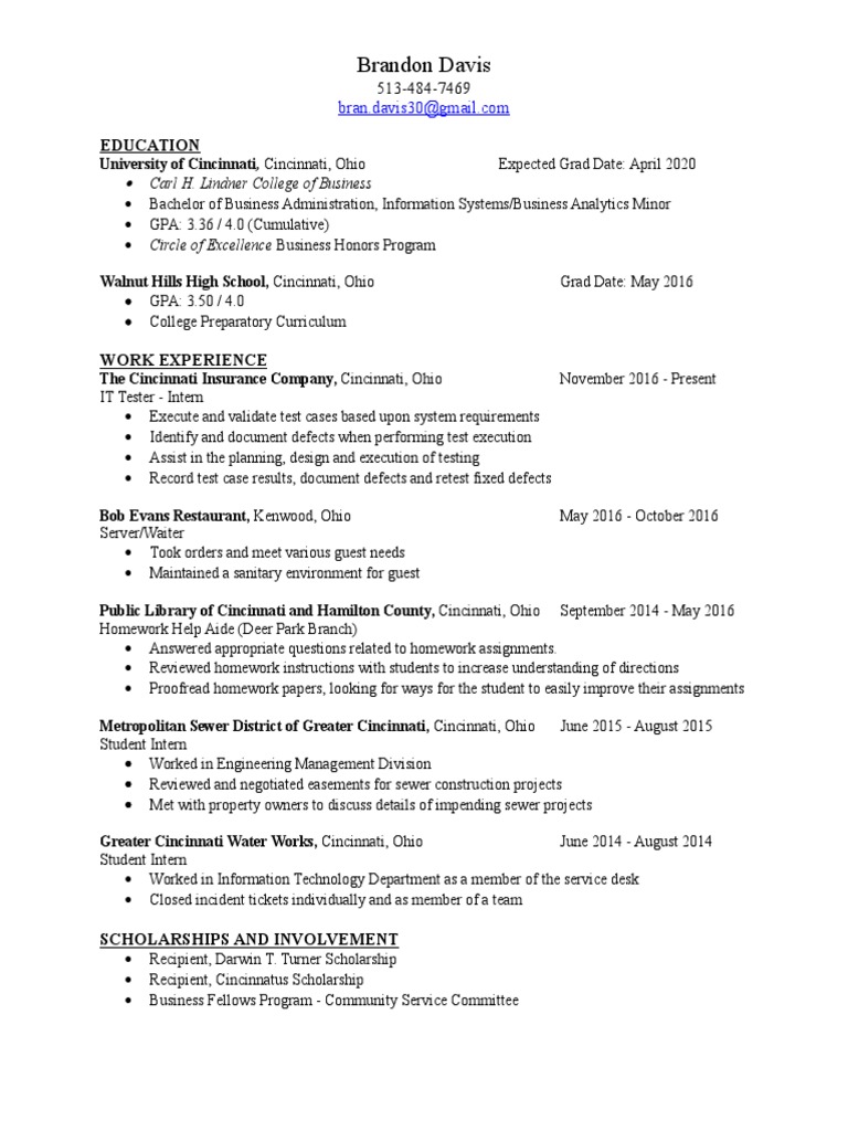 Davis Brandon Resume Weebly | PDF