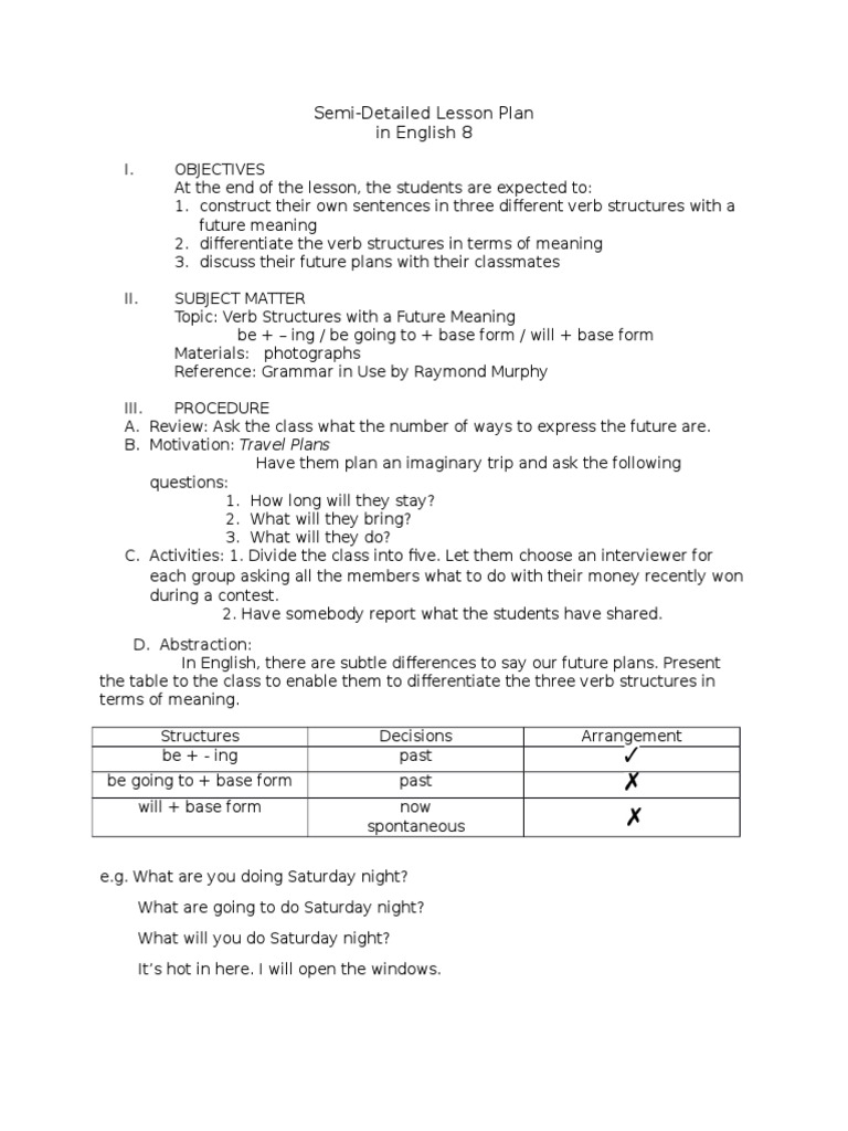 Semi-Detailed Lesson Plan in English 8 | PDF | Lesson Plan | English ...