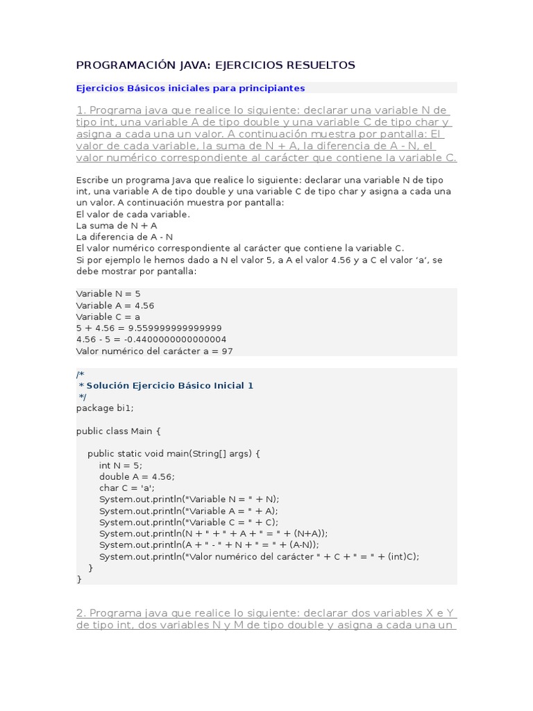 Ejercicios - Programación Java | Descargar gratis PDF | Java (lenguaje de programación ...