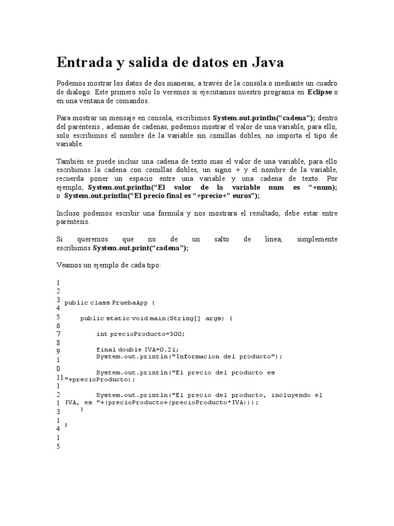 Entrada y Salida de Datos en Java | PDF | Comillas | Cadena (informática)