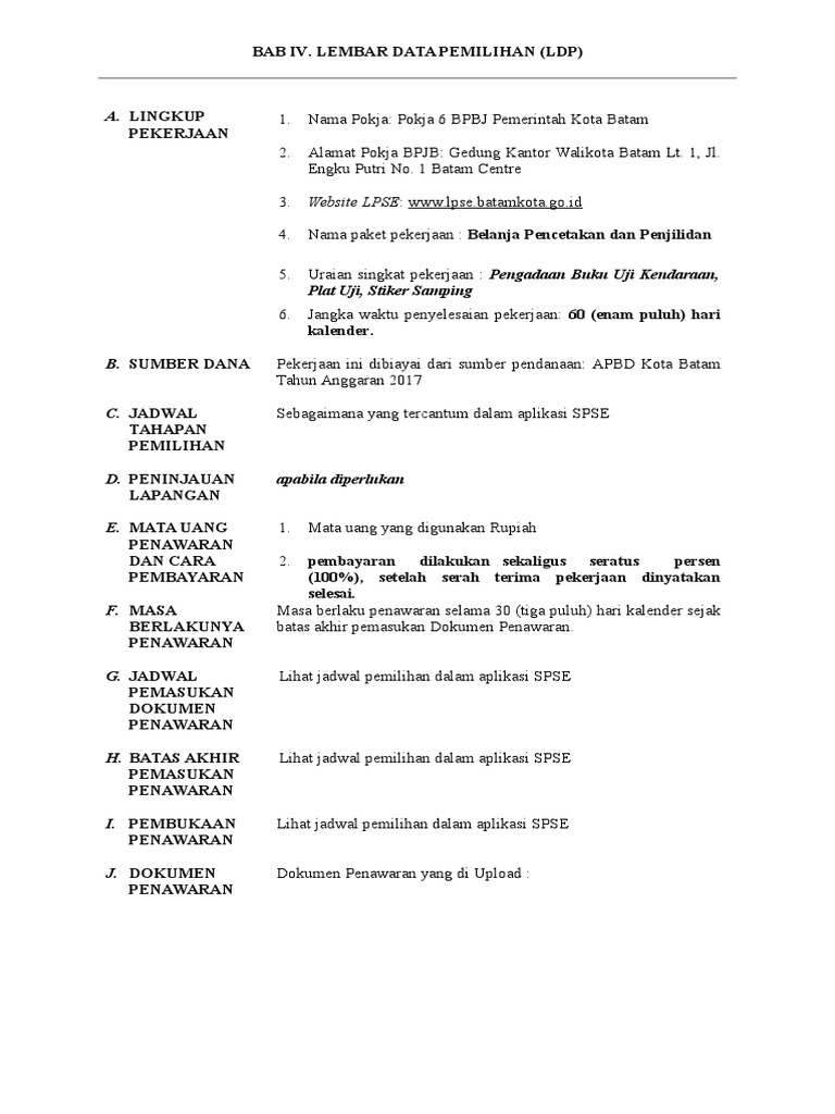 Dok Lel Dishub. Bab IV - Lembar Data Pemilihan (LDP) | PDF