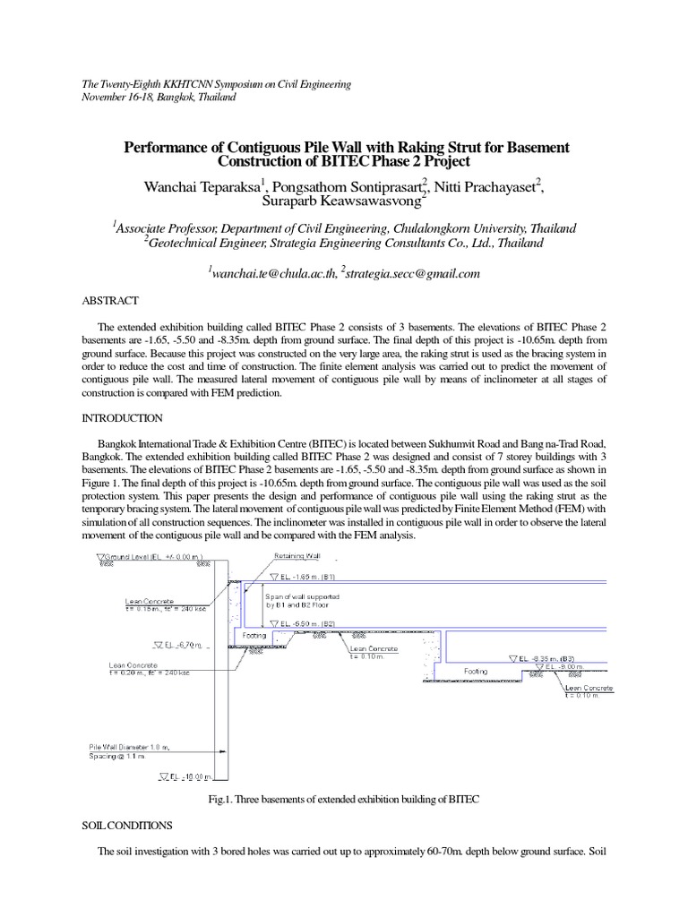 Performance of contiguous pile walls with raking struts for basement ...