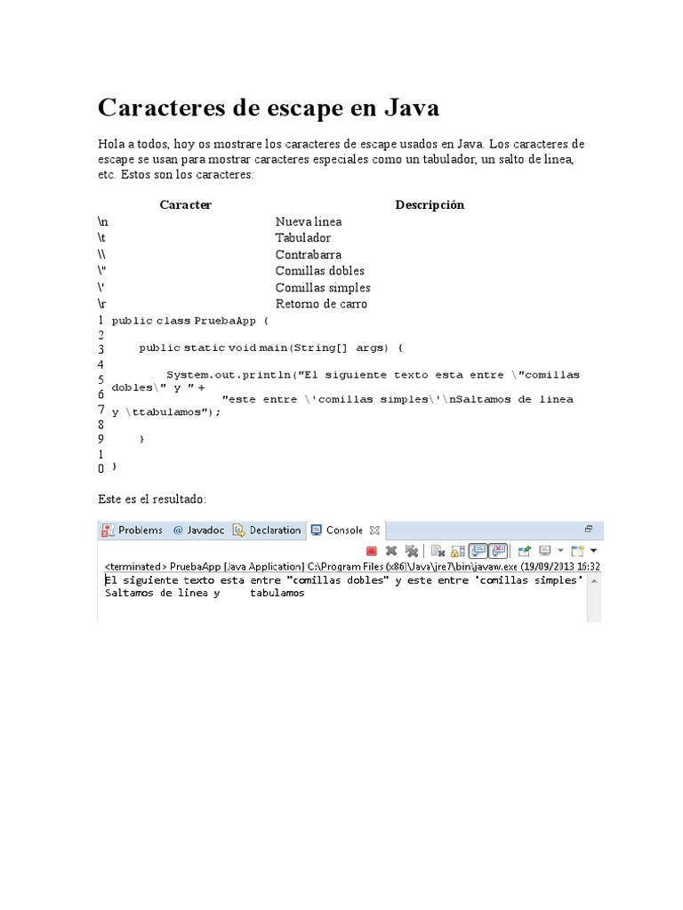 012 Caracteres de Escape en Java | PDF