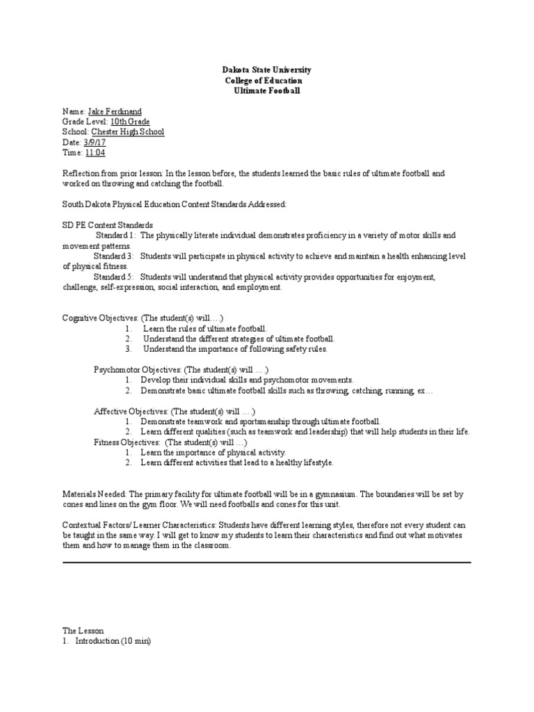 Ultimate Football Lesson Plan | PDF | Neuropsychological Assessment ...