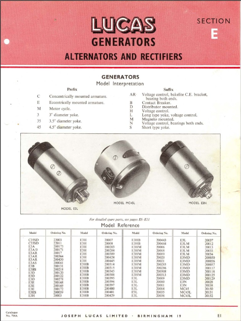 Lucas E01-11,15 Dynamos and Supersession Chart PDF | PDF | Electrical ...
