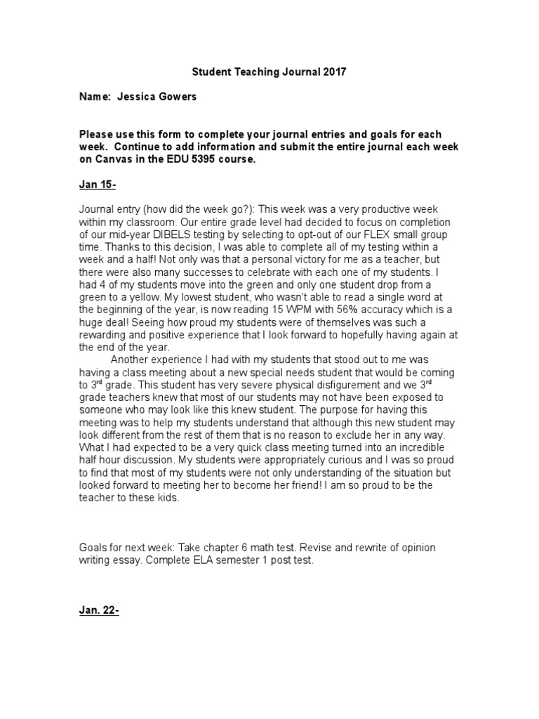 Student Teaching Journal Spring 2017-11 | PDF | Standardized Tests ...