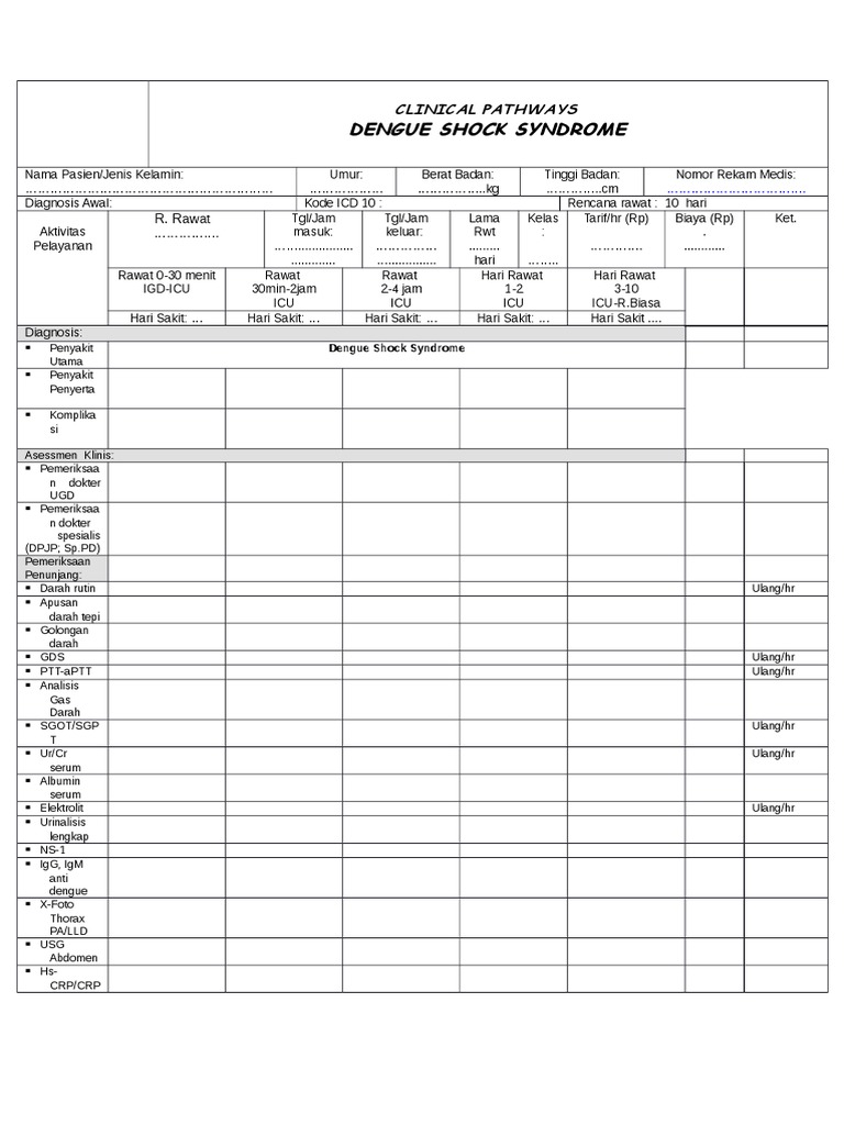 Clinical Pathway for Dengue Shock Syndrome | PDF