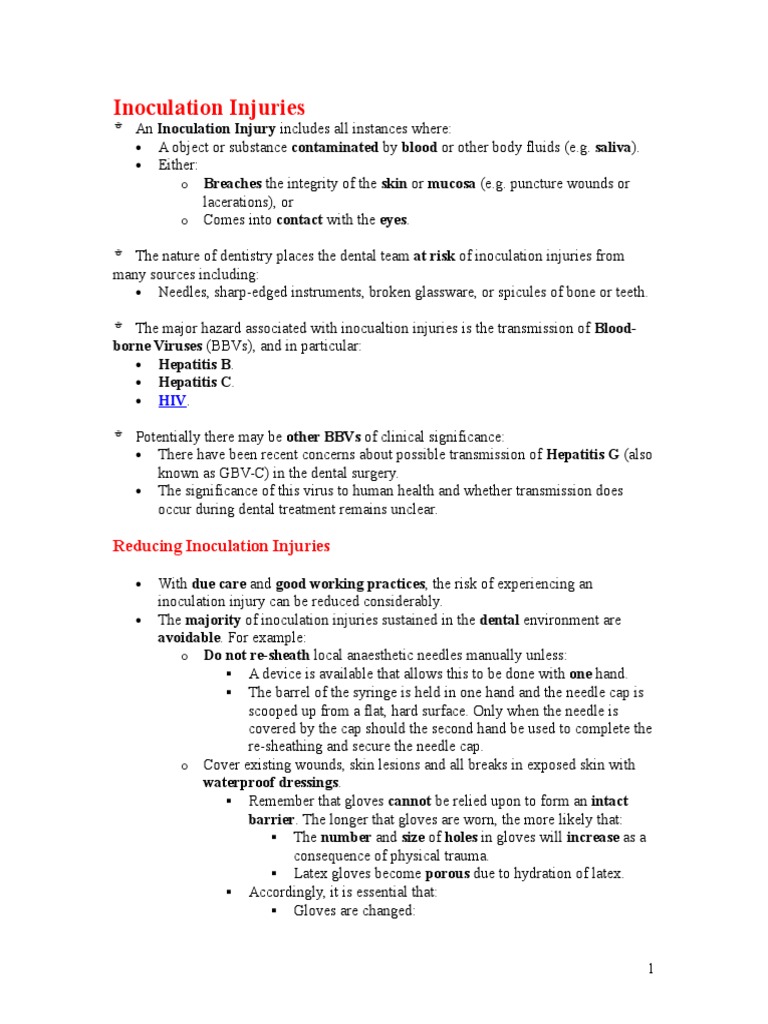Inoculation Injuries | PDF | Infection | Hepatitis