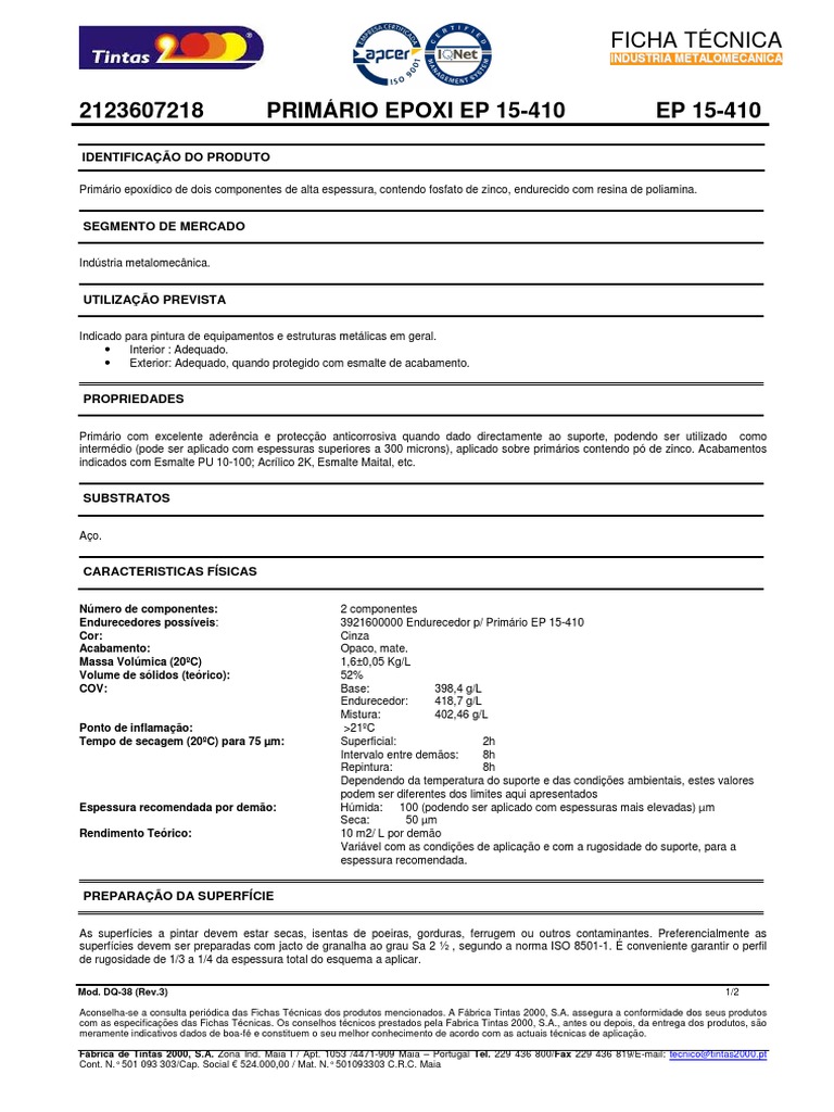 Primário Epoxi EP 15-410 PDF | PDF | Esmalte | Tinta