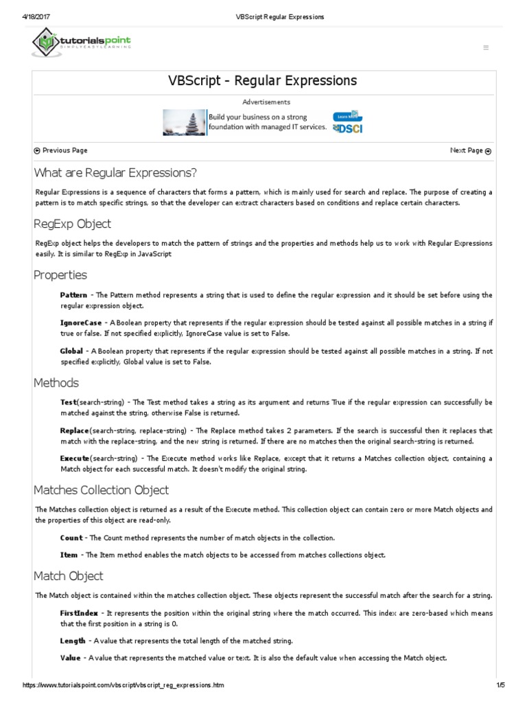 VBScript Regular Expressions Documentation | PDF | Regular Expression | String (Computer Science)
