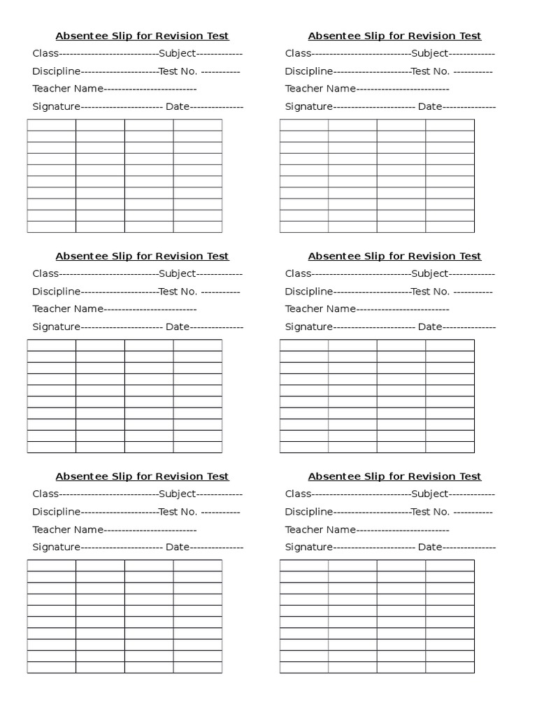 Absentee Slip For Revision Test | PDF