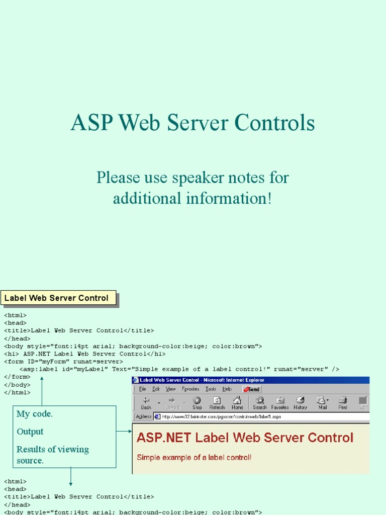 ASP Web Server Controls: Please Use Speaker Notes For Additional ...