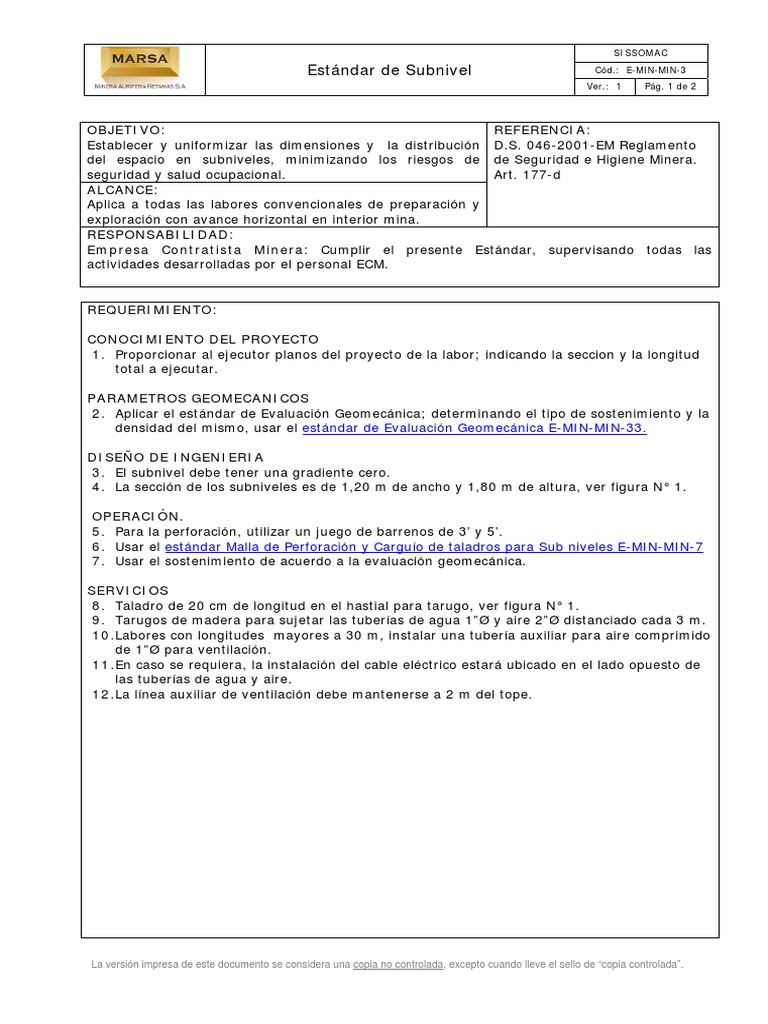 E-MIN-MIN-3 Estandar de Sub Nivel V1 | PDF
