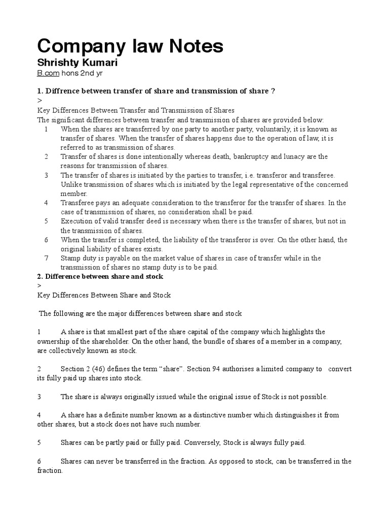 Company Law Notes | PDF | Bonds (Finance) | Prospectus (Finance)