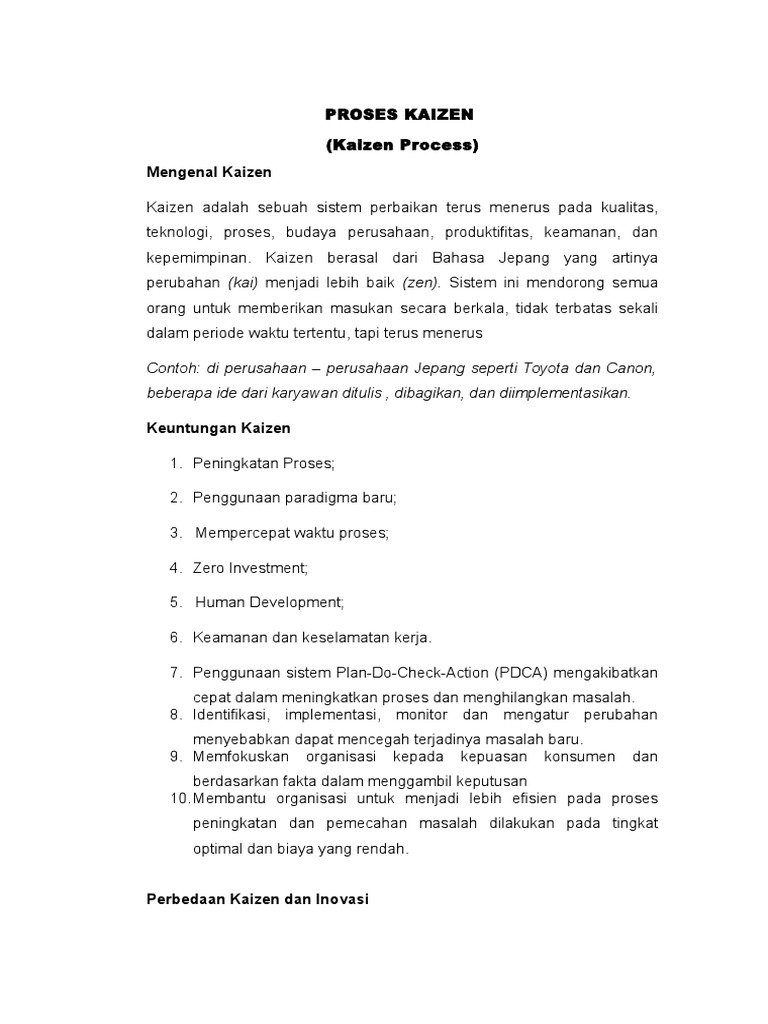 Proses dan Contoh Kaizen di Perusahaan | PDF