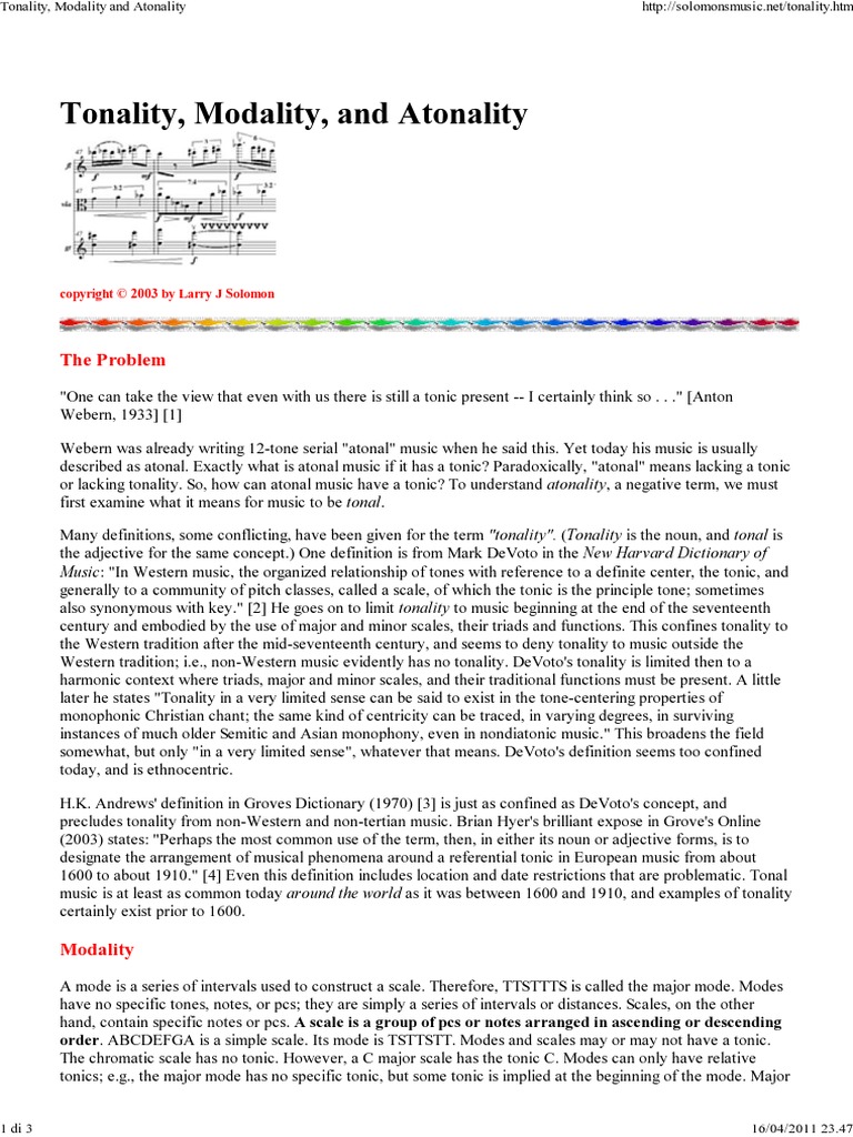 Tonality, Modality and Atonality | PDF | Mode (Music) | Music Theory