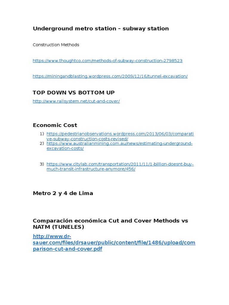 Underground Metro Station - Subway Station: Construction Methods | PDF