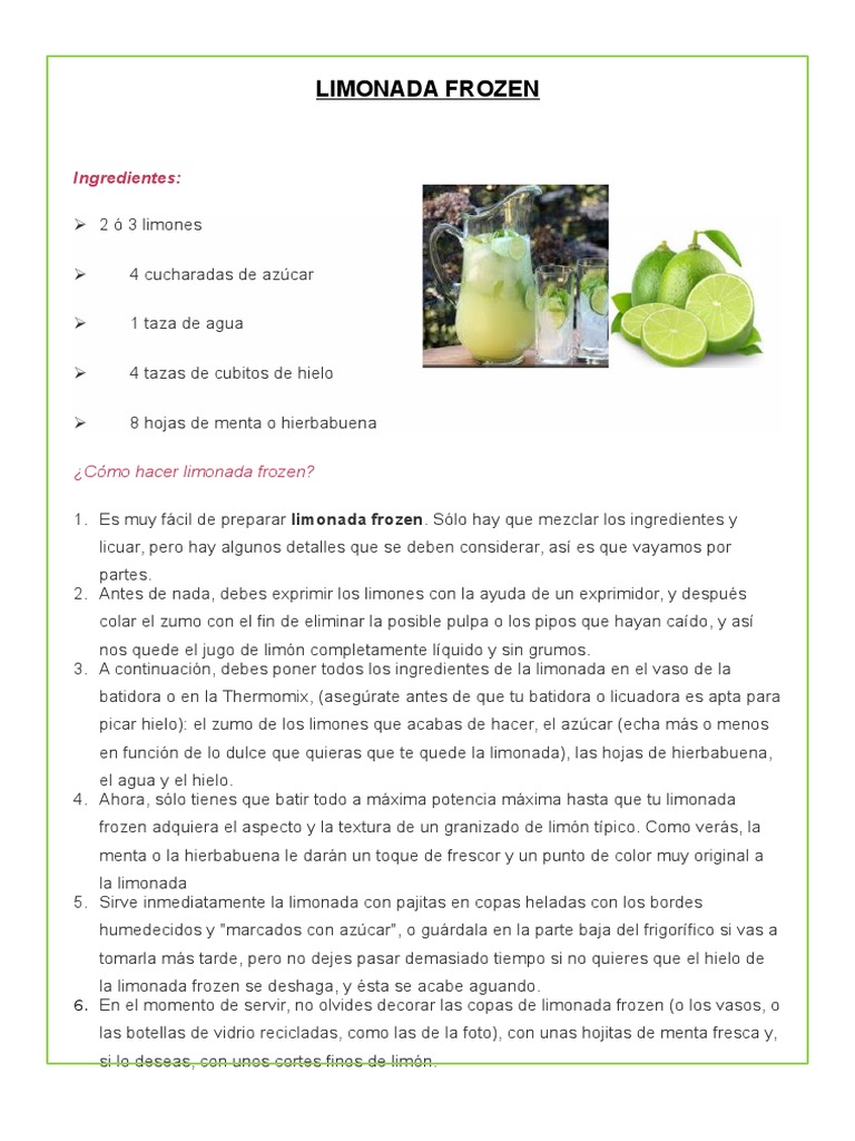Limonada Frozen Pdf Bebidas Naturaleza