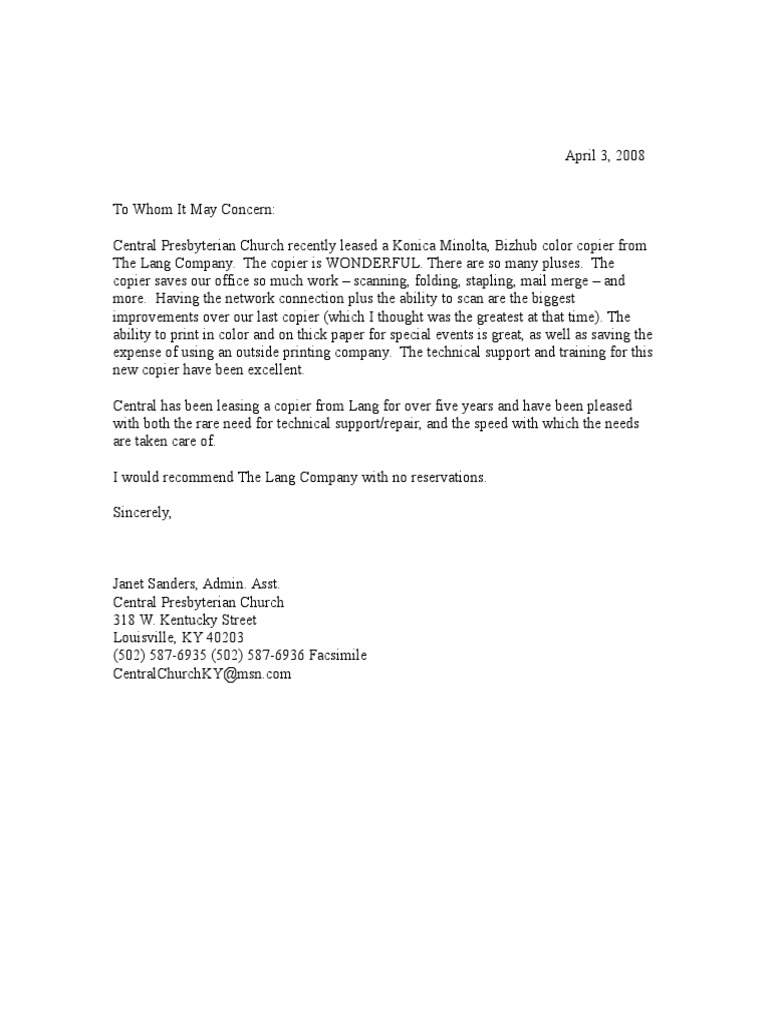 Reference Letter For Copier | PDF | Office Work | Media Technology
