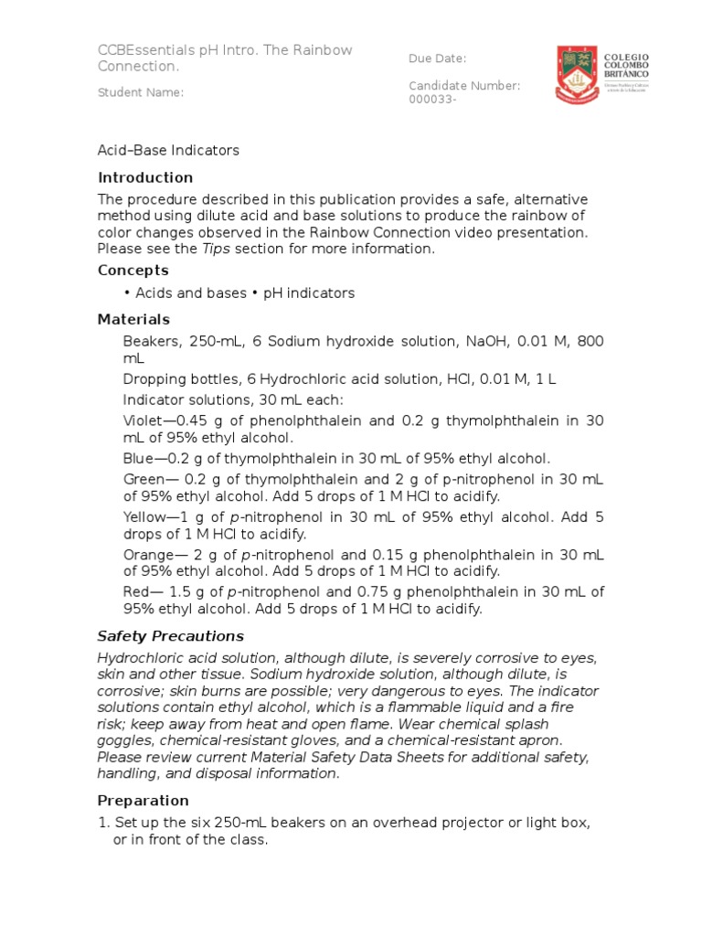 Rainbow Connection | PDF | Hydrochloric Acid | Sodium Hydroxide