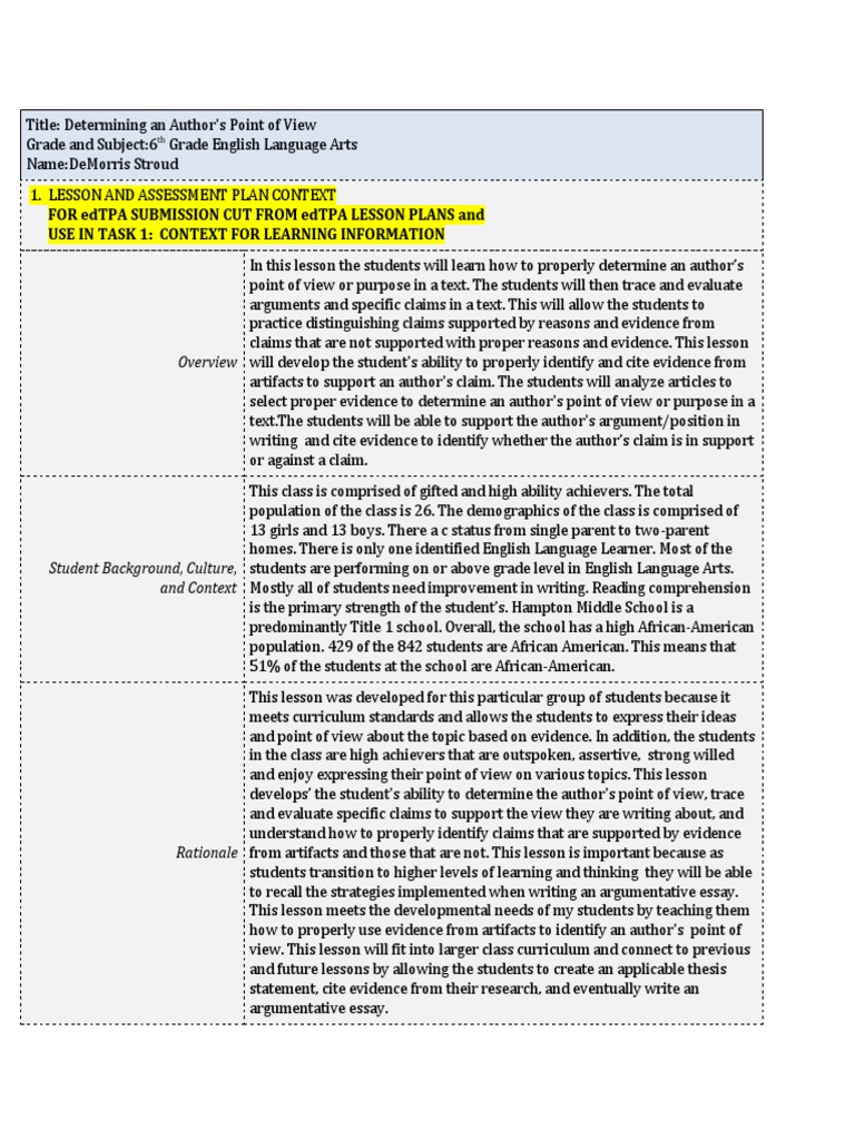 Determining An Author's Point of View 6th Grade English Language Arts ...