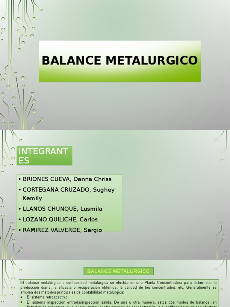 Balance Metalurgico | PDF | Metalurgia | Ecuaciones