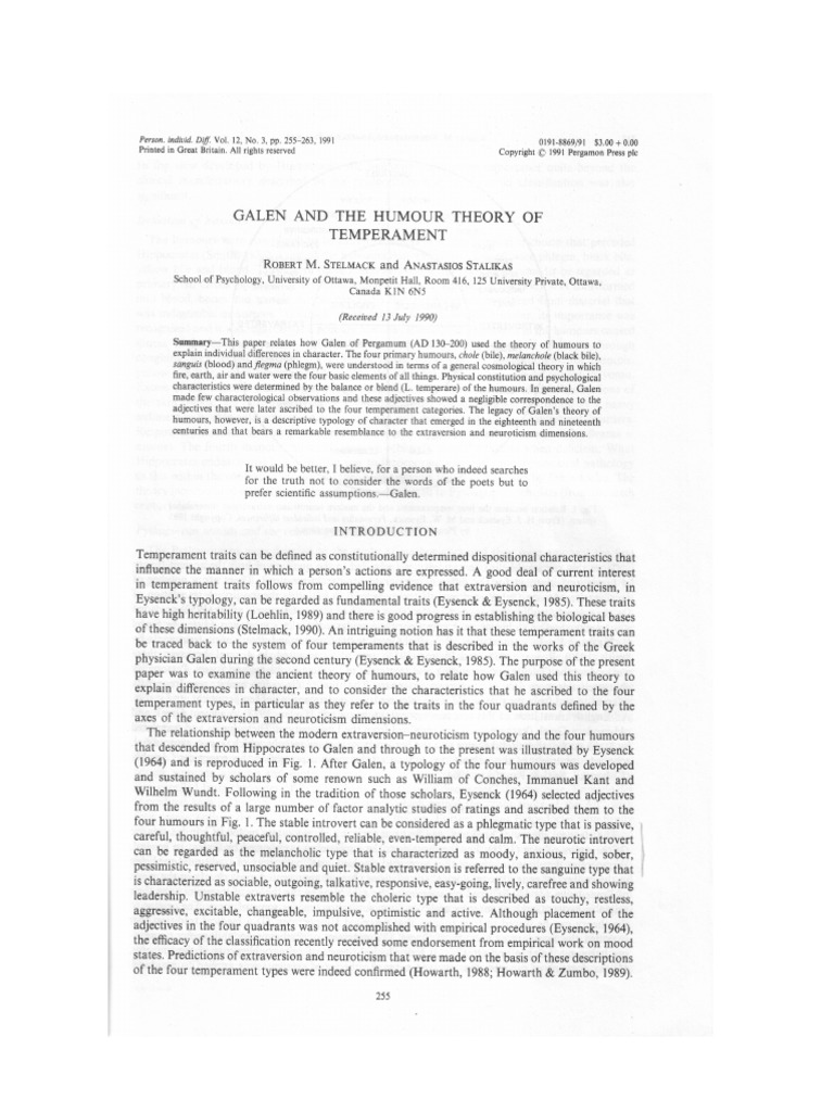 Galen & Humour Theory of Temperament | PDF