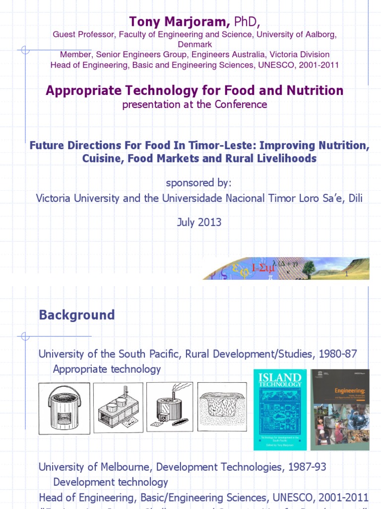 Tony Marjoram On The Application of Appropriate Technology To Food ...
