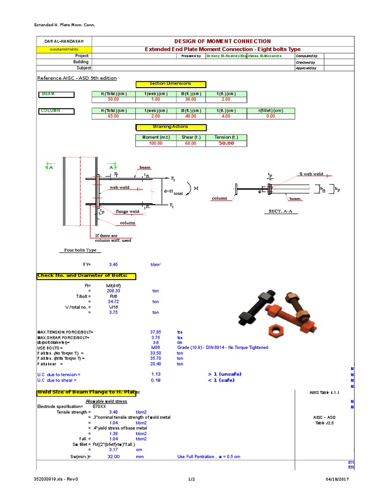 Extended End Plate Moment Connection Design | PDF | Screw | Strength Of ...