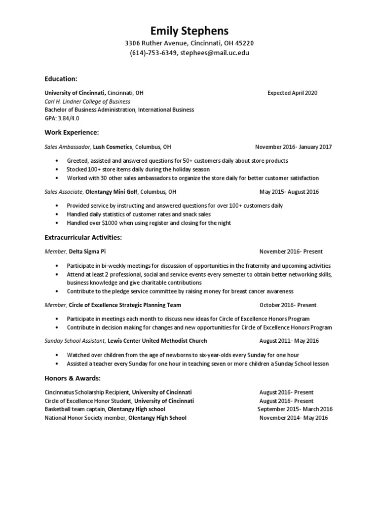 Stephens Emily Resume | PDF | Schools | Further Education