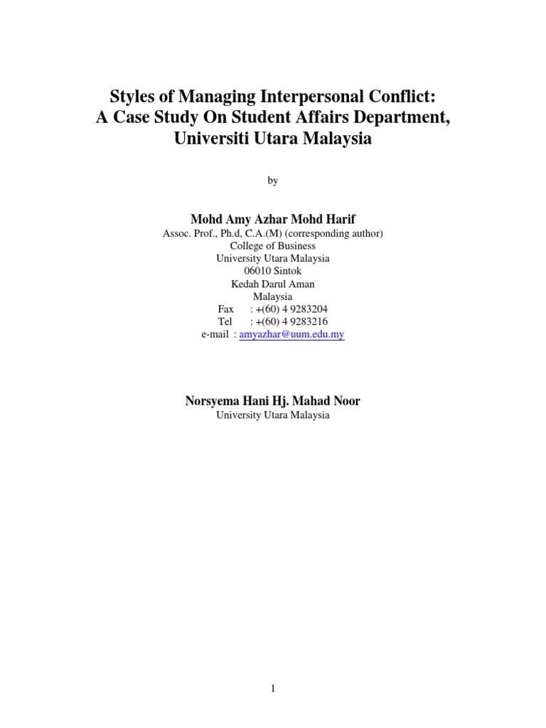 Styles of Managing Interpersonal Conflict: A Case Study On Student Affairs Department ...
