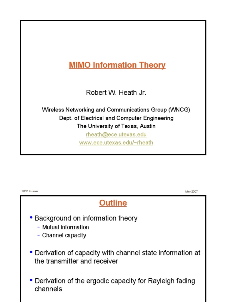 MIMO Information Theory | PDF | Telecommunications Engineering | Electronic Engineering