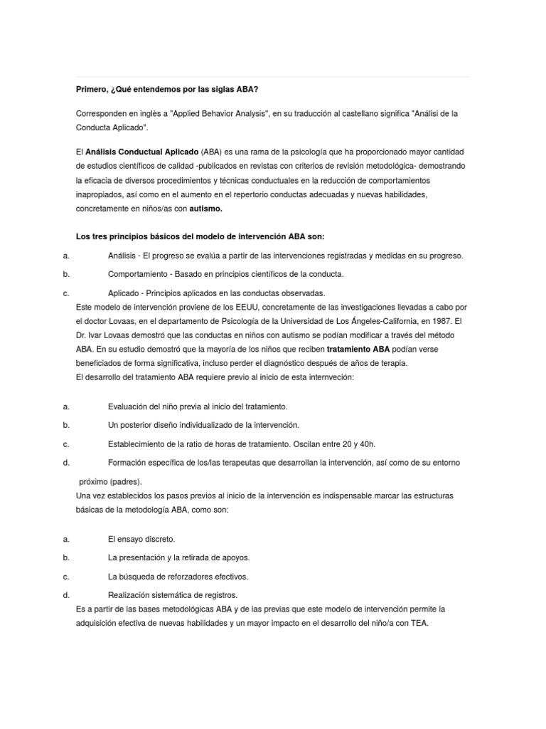 Qué es ABA y su impacto en autismo | PDF | Autismo | Adultos