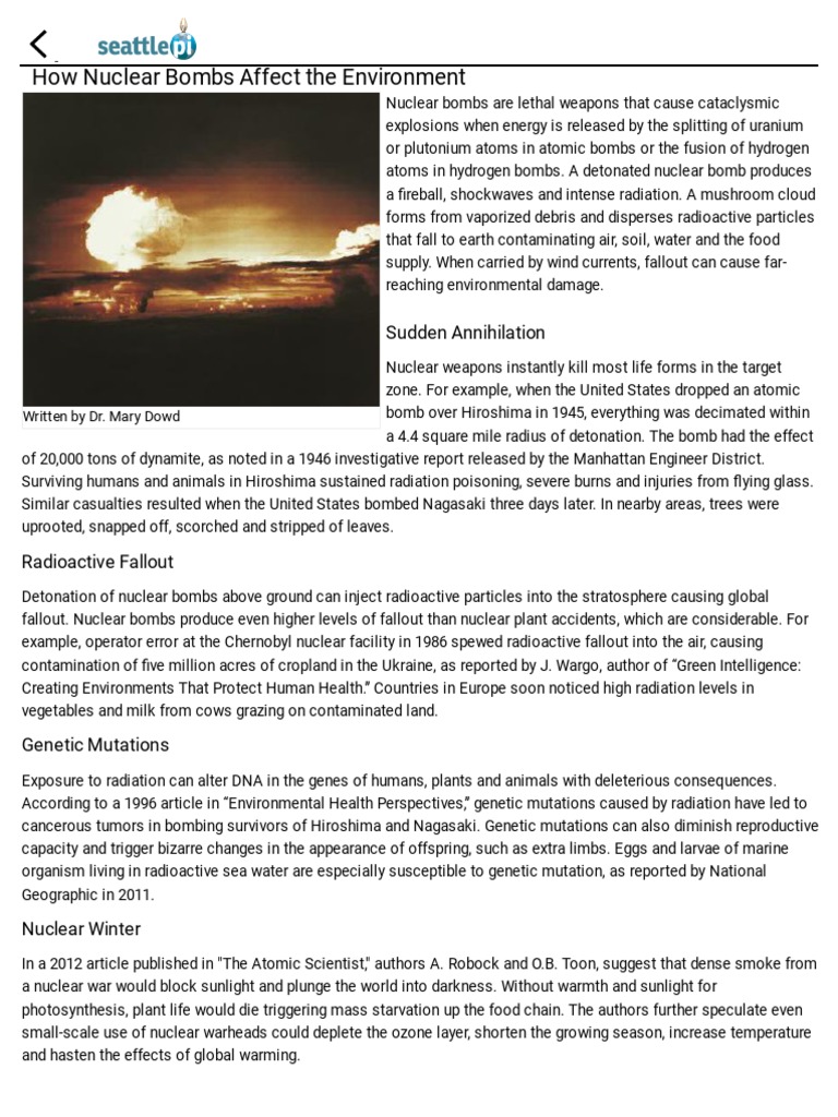 Environmental Impact of Nuclear Bombs | PDF | Nuclear Weapons | Bomb