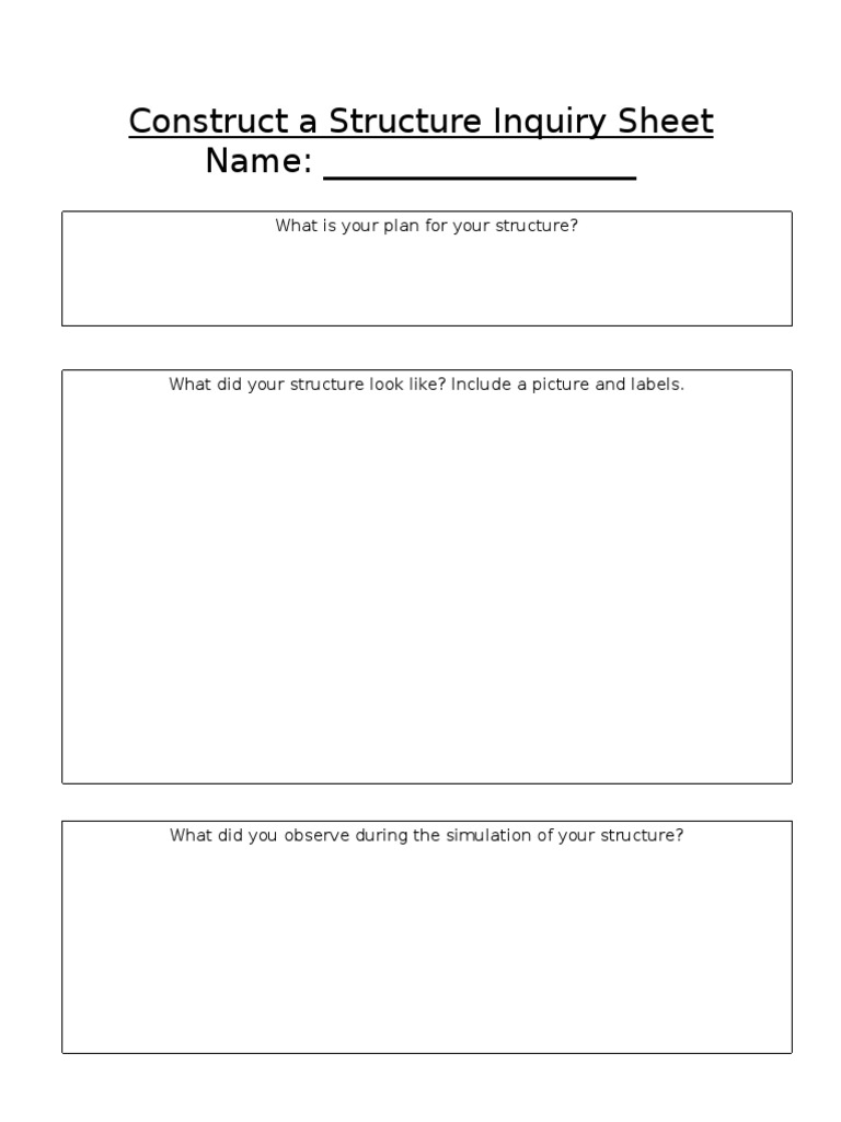 Construct A Structure Inquiry Sheet | PDF