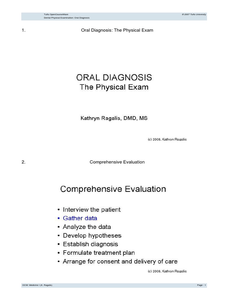 Oral Diagnosis: The Physical Exam | PDF | Physical Examination | Dentistry