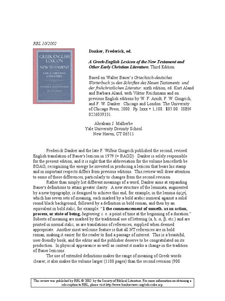 Danker, Frederick, Ed.: A Greek-English Lexicon of The New Testament ...
