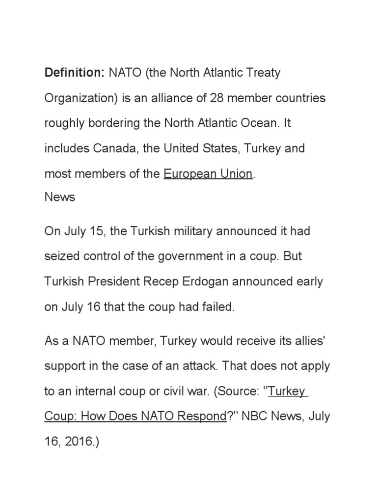 Definition: NATO (The North Atlantic Treaty | PDF | Nato | Cold War