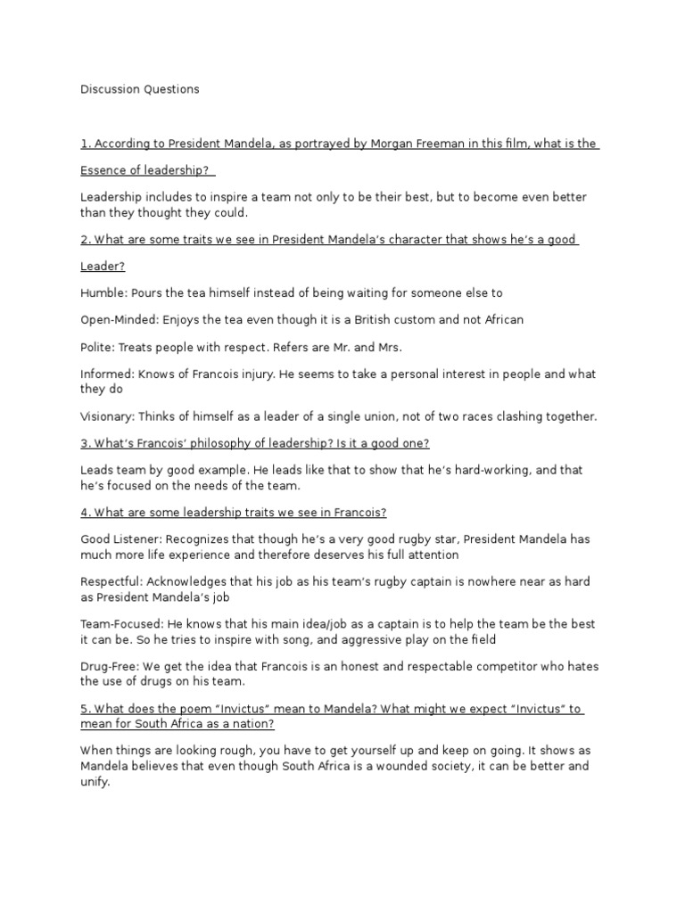 Leadership Lessons from "Invictus" | PDF | Career & Growth | Self ...