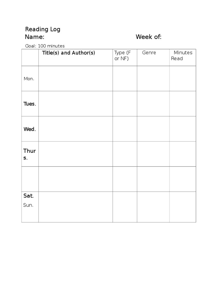 Reading Log For Students | PDF