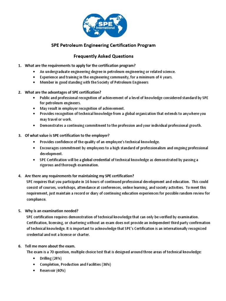 An Overview of the SPE Petroleum Engineering Certification Program ...