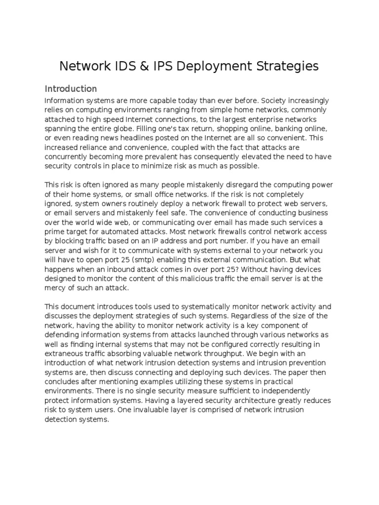Network IDS IPS Deployment Strategies | Download Free PDF | Port ...