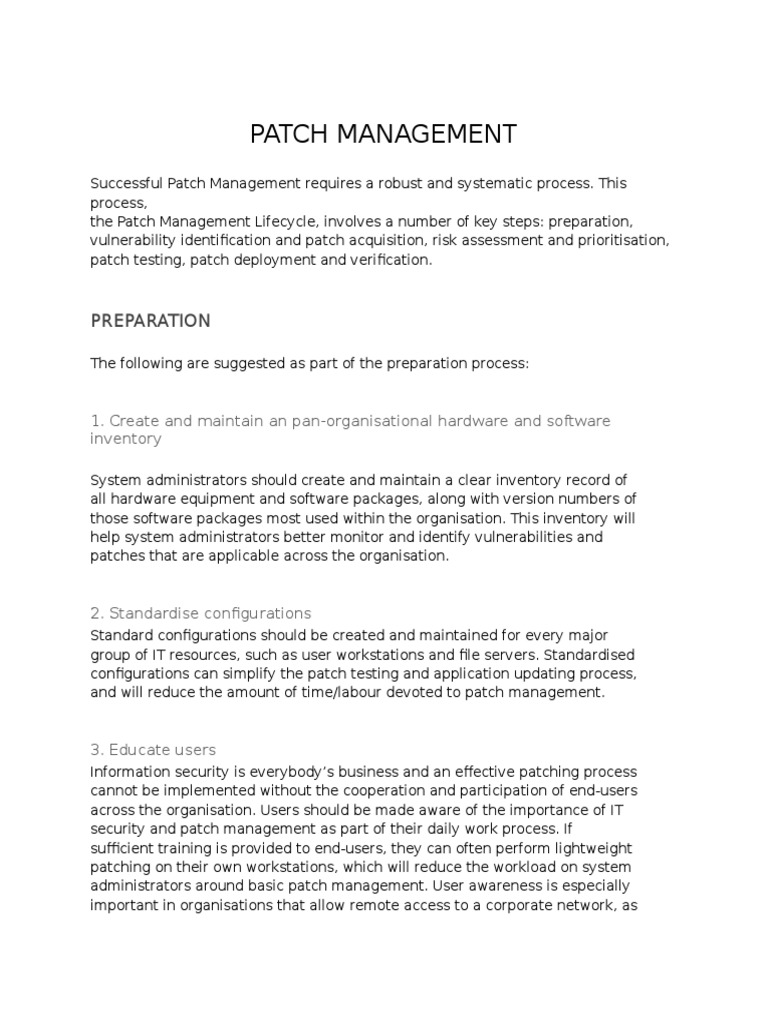 Patch Management | PDF | Vulnerability (Computing) | System Administrator