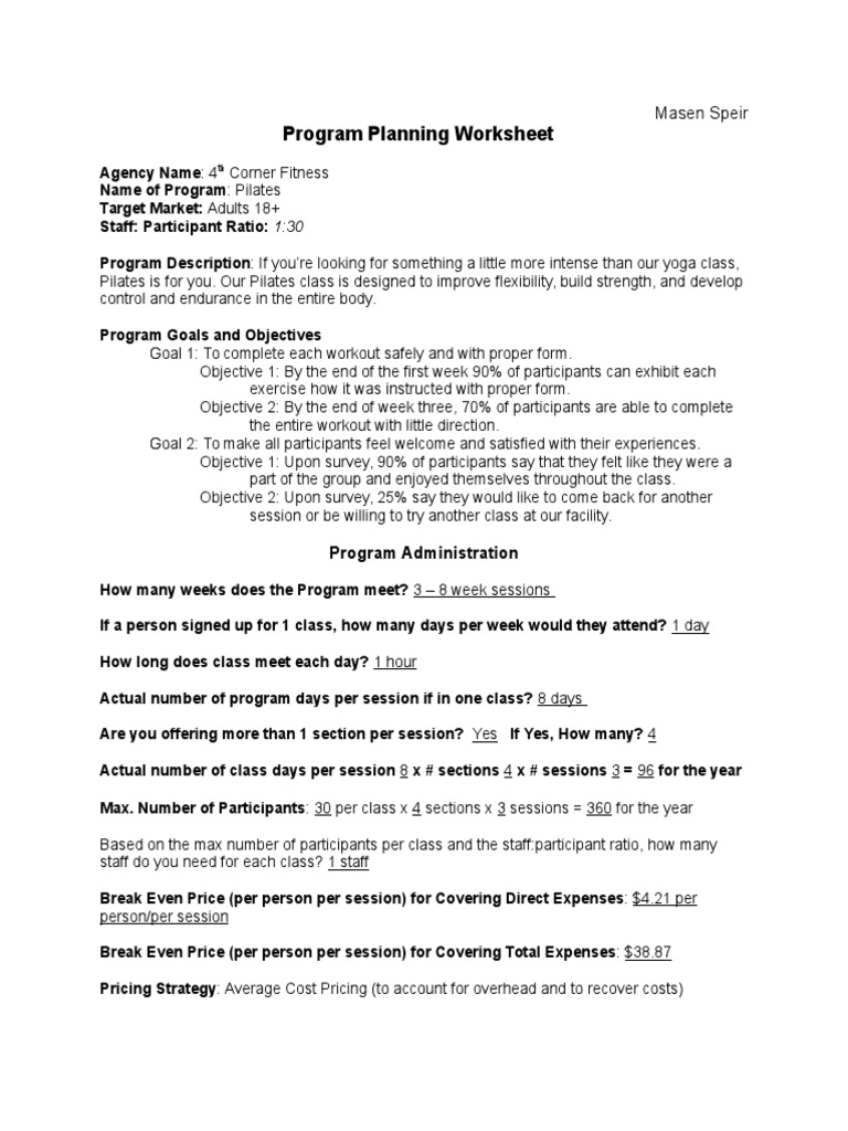 Program Planning Pilates | PDF | Pilates | Business Economics