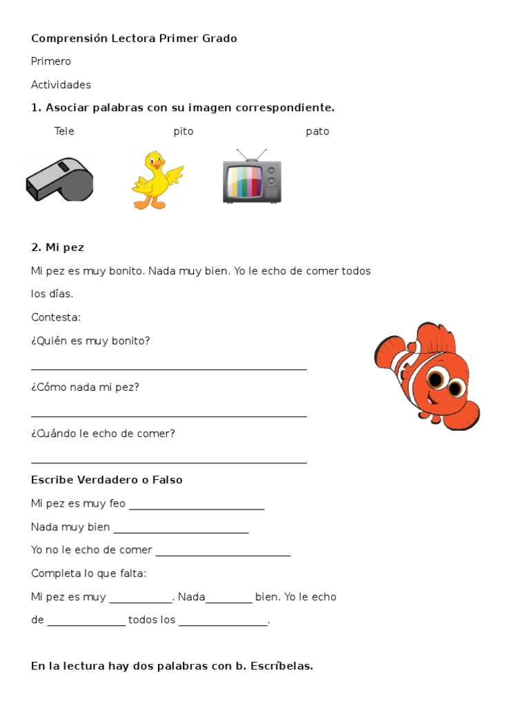 Actividades De Comprensión Lectora 1er Grado Pdf