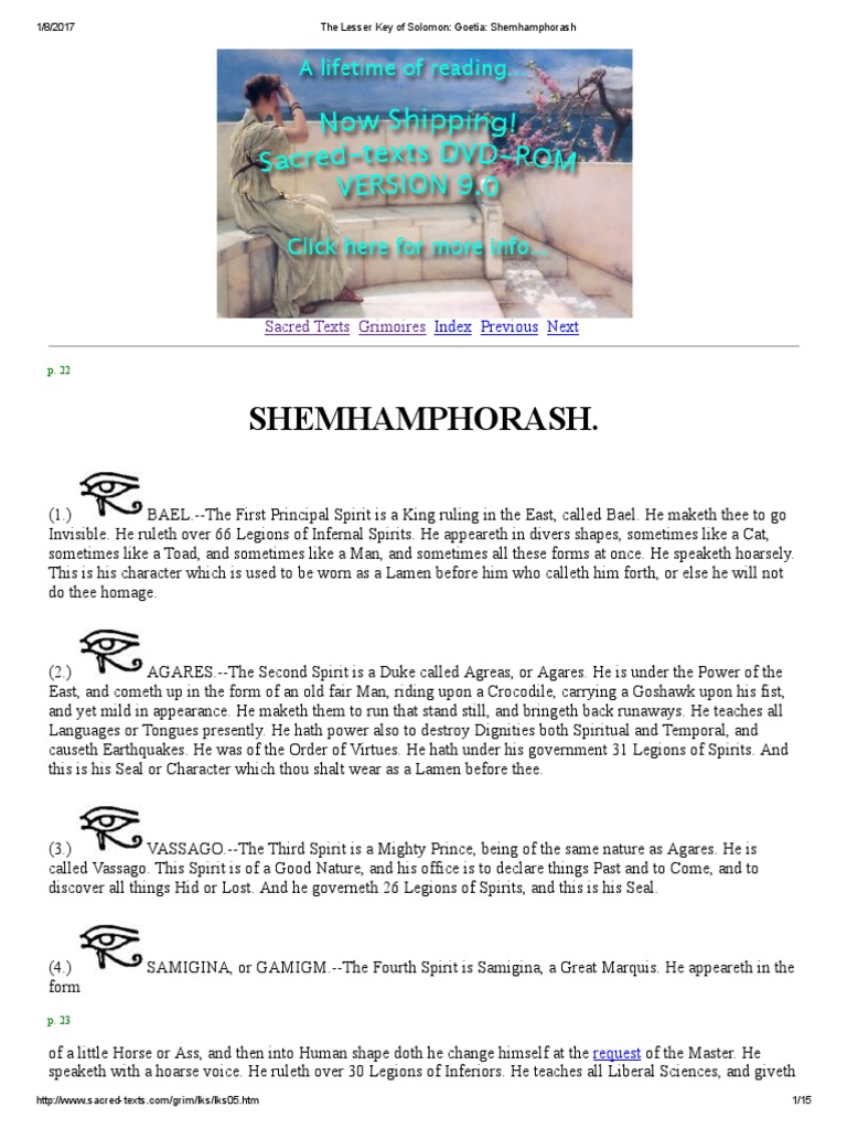 Shemhamphorash.: Sacred Texts Grimoires | PDF | Demons | Deities