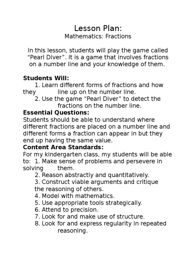 Lesson Plan | PDF | Lesson Plan | Fraction (Mathematics)