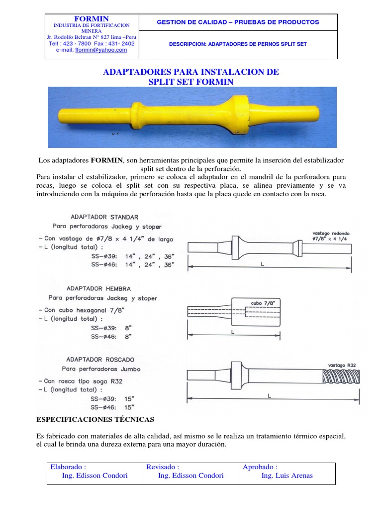 Adaptadores FORMIN para instalación de estabilizadores split set: especificaciones técnicas y ...