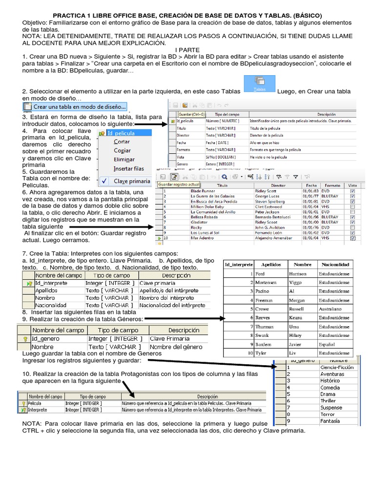 Creación de una base de datos en LibreOffice con tablas y relaciones entre ellas para almacenar ...